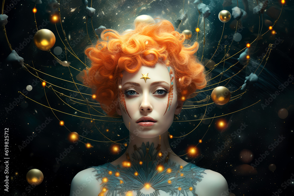Cosmic Reverie: An Ethereal Woman Surrounded by a Universe of Floating ...