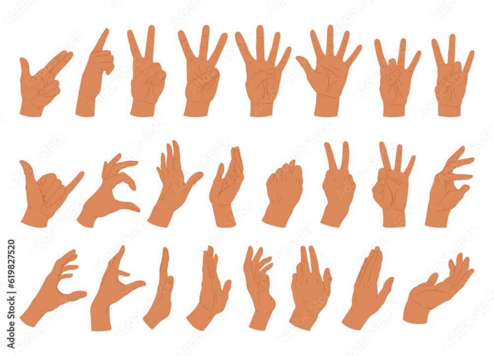 Human hands gestures. Cartoon hand positions, call, ok, index finger ...