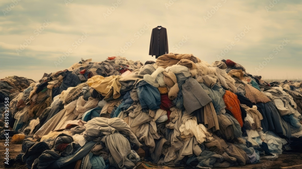 A pile of dirty dirty clothes in a landfill. Pollution concept ...