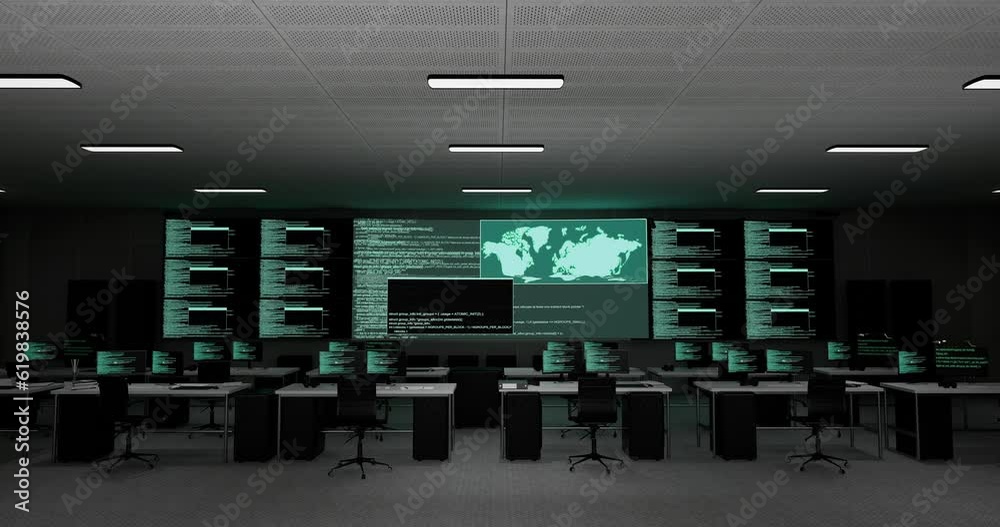 Vidéo Stock Programming Code Moving On Big Black Screen Background Horizontal With Multiple ...