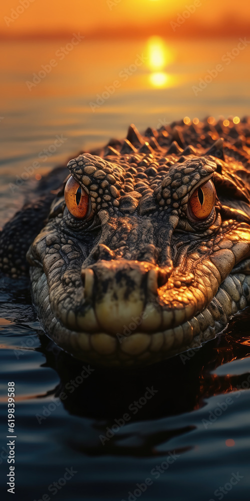 Generative AI illustration of spooky dangerous alligator crawling in ...