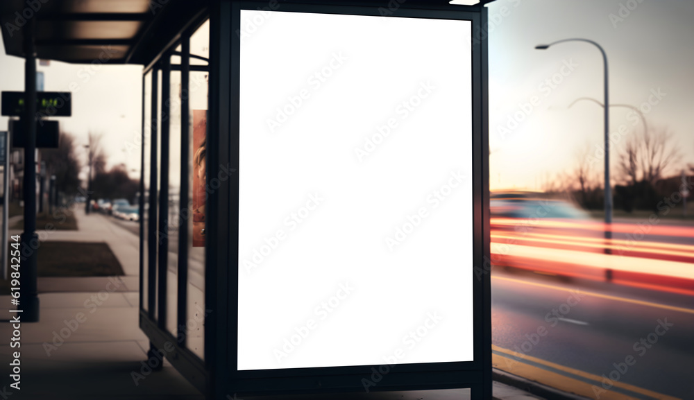 Marketing Ad billboard on roadside in city, Empty Mockup of Vertical ...