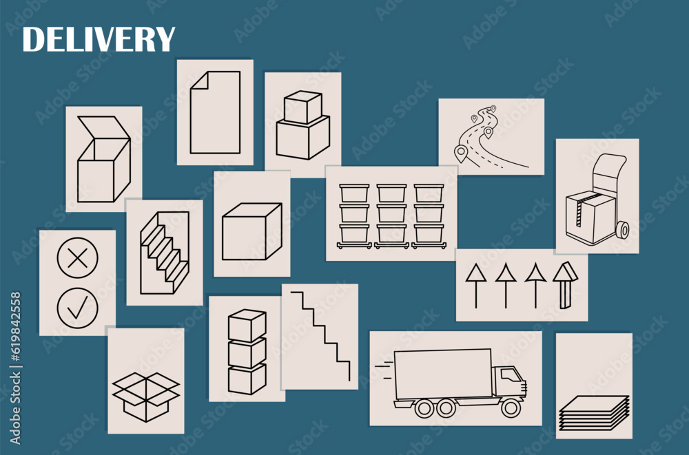 Logistics icon set. Delivery. Containing shipping, transportation ...