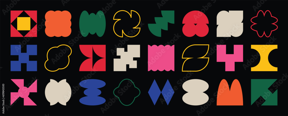 Set of abstract retro geometric shapes vector. Collection of ...