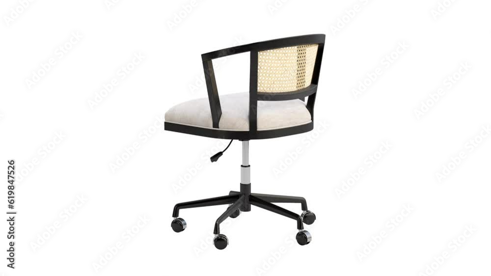 Circular animation of beige fabric office chair with chromium base and ...