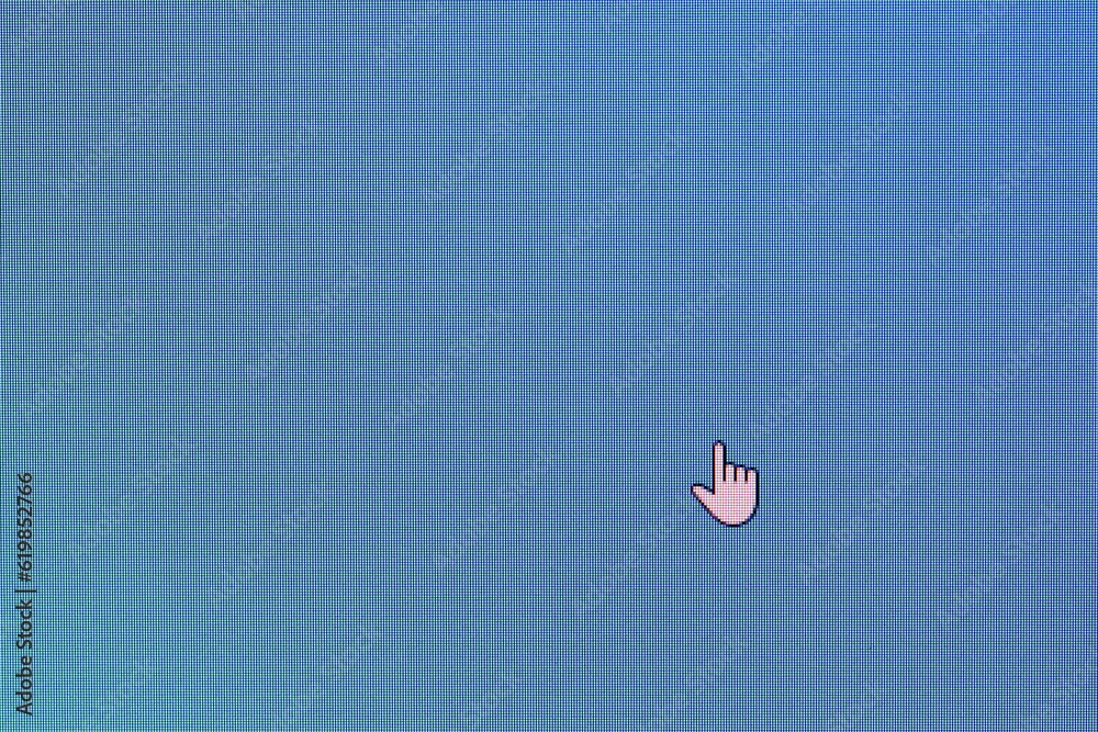 Pixel cursors icons: Hand or Aero Link cursor on blue screen Stock ...