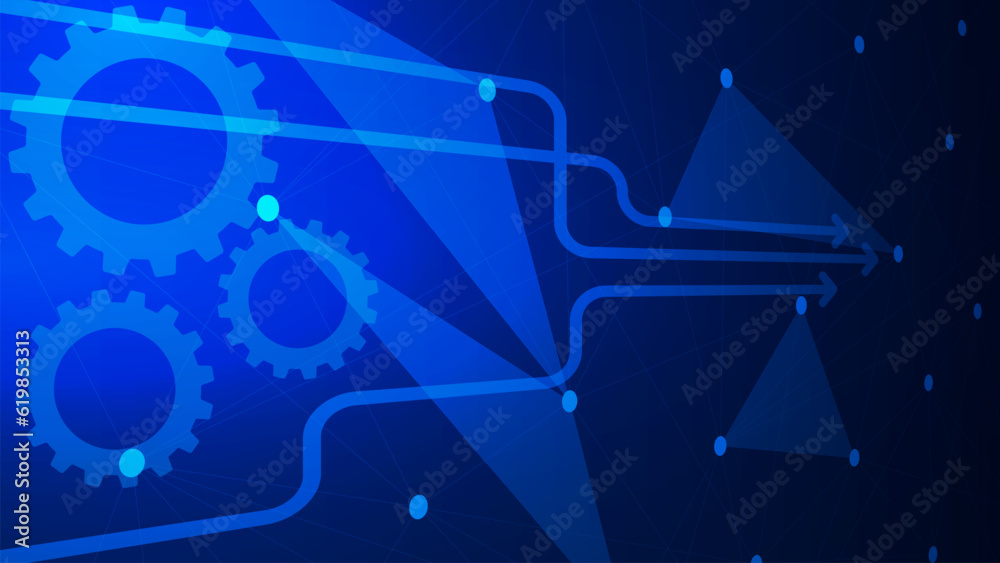 Business process management system concept with gears, arrow and plexus ...
