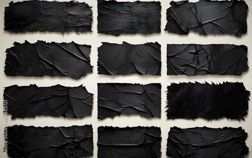 Crafting set of black ripped tapes, detailed texture, design projects ...
