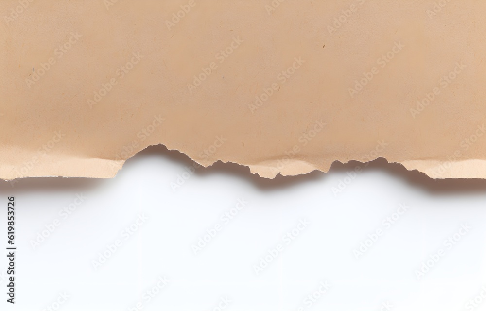 Textured beige ripped paper creating a frame, white background, depth ...