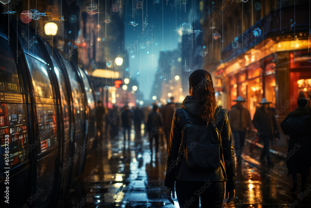 Crowd of Business People Tracked with Advanced Technology Walking on ...