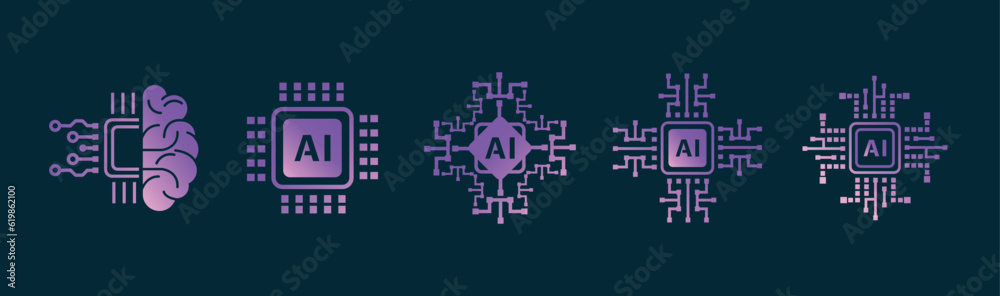 Artificial intelligence AI processor chip icon.Mini AI CPU icon in flat ...
