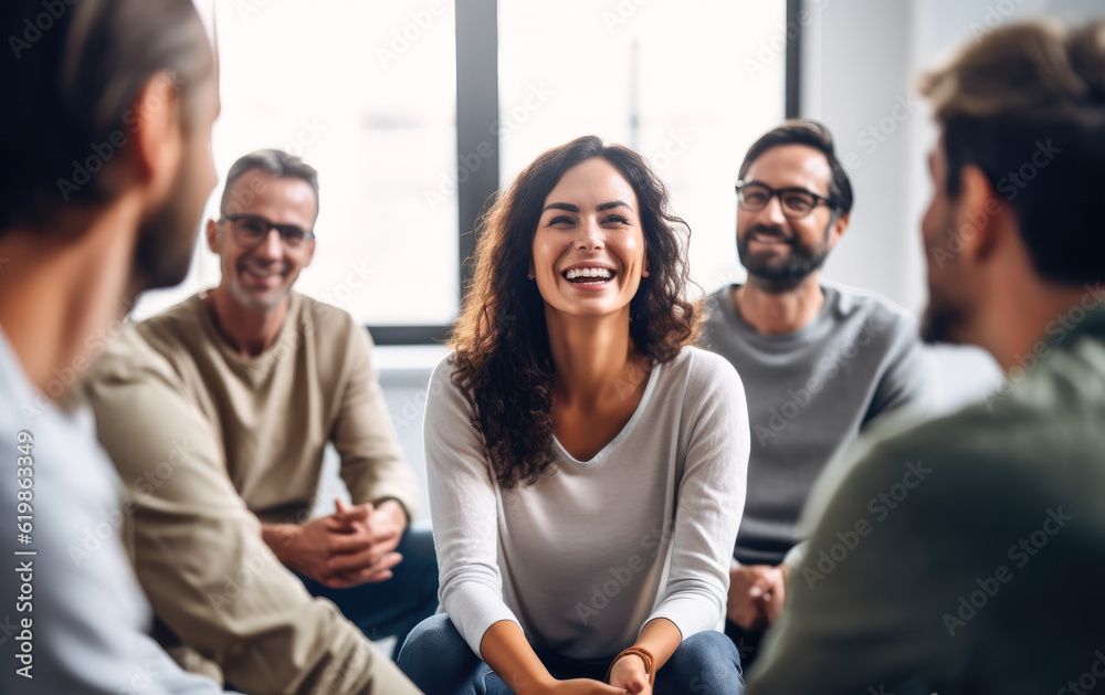 Professional therapist conducting a group session, showing genuine ...