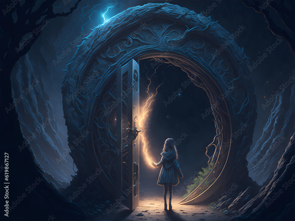 Magical Portal, the little girl stepping through a magical portal into ...