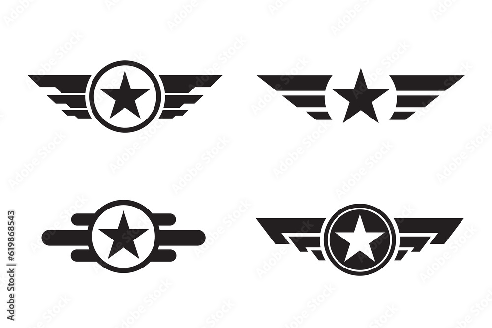 Star wings logo set. Army logo template. Military logo concept. Winged ...