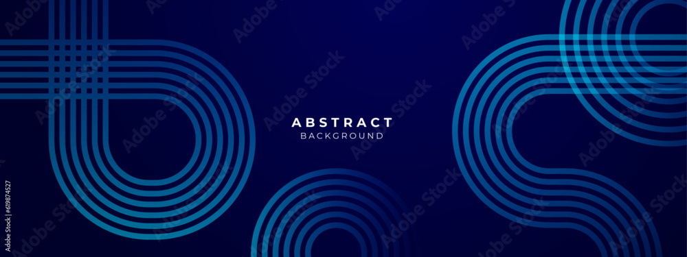 Abstract blue glowing geometric lines on dark blue background. Modern ...