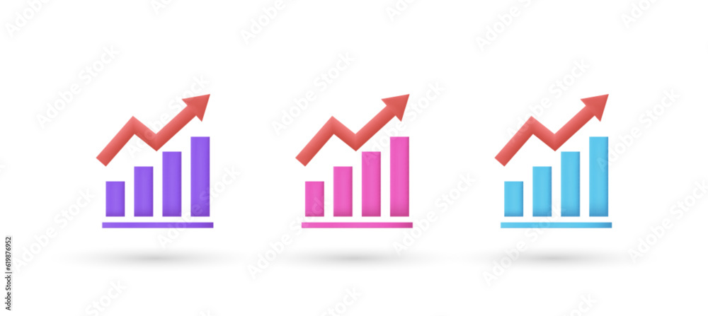 3d editable illustration graph chart purple, pink and blue, 3d, vector ...