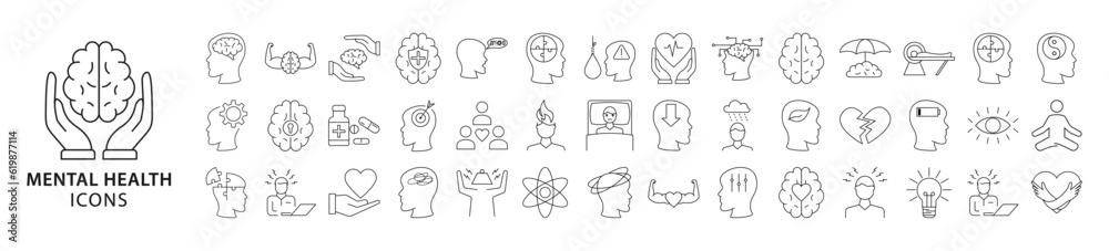 Mental Health icons. Line icons about Mental health. Icon Set. Vector ...