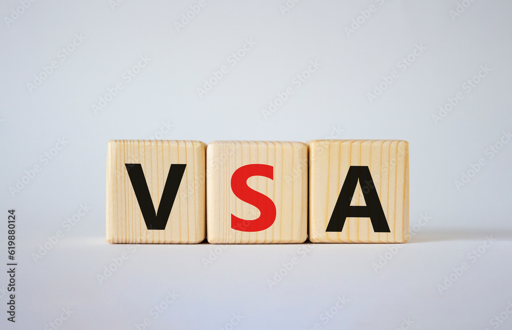 VSA - Volume Spread Analysis symbol. Wooden cubes with word VSA ...