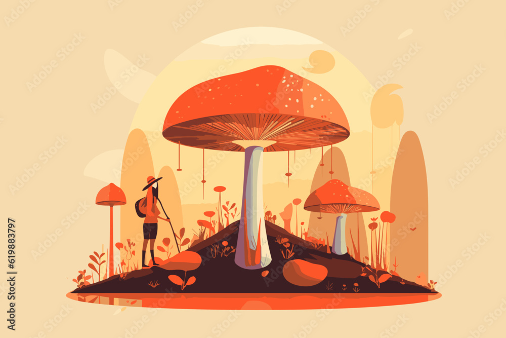 Hand-drawn cartoon Mushroom forager flat art Illustrations in ...