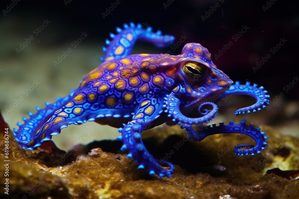 Blue-ringed octopus in the water. Created with Generative Ai technology ...