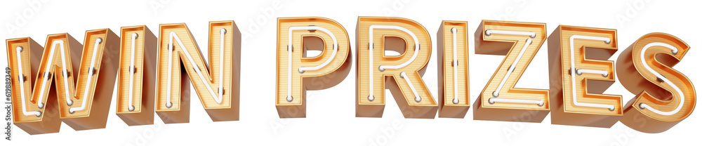 Golden 3d text with glowing neon tube. typography. 3D illustration. WIN ...