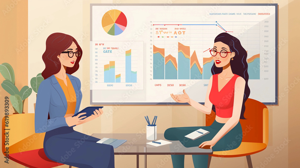 an illustration of man analyst analyzes data and creating insight ...