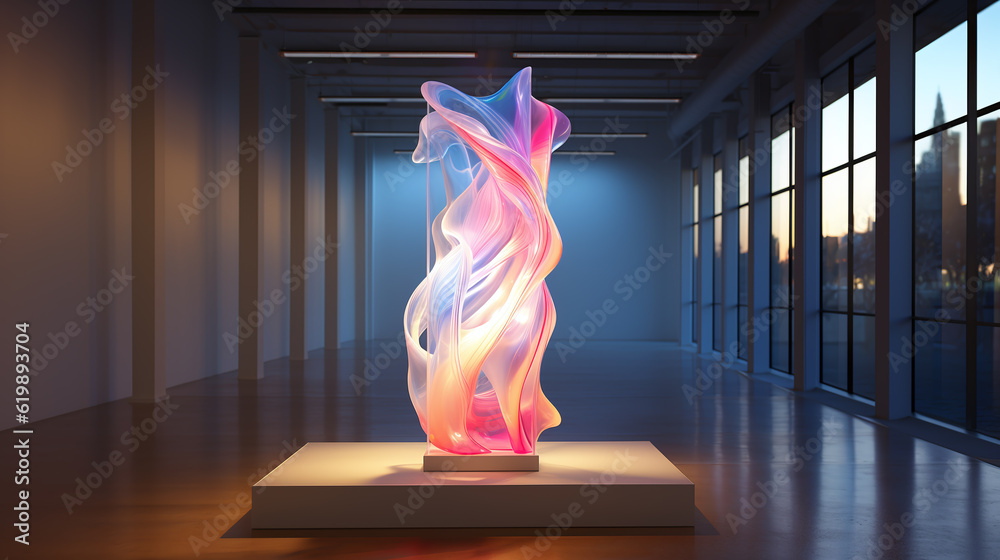 Futuristic sculpture exposition in modern art gallery. Abstract art ...