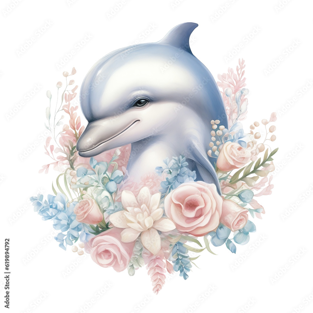 Pastel Dolphin Watercolor Clipart, Whimsical Dolphin Artwork, Ocean ...