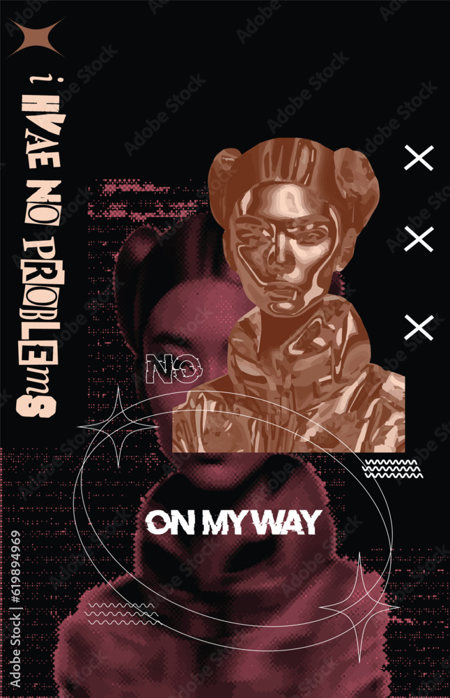 Surreal graphic design art poster. Drawing and geometric shapes ...