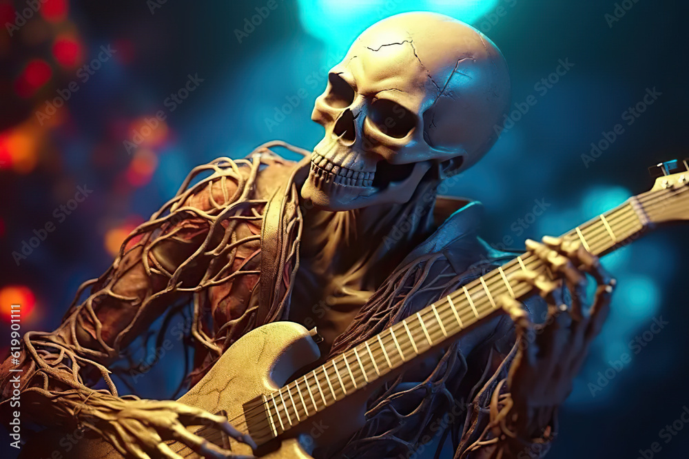 Haunted Melodies Skeleton Demon with Guitar Conjuring the Spirit of ...