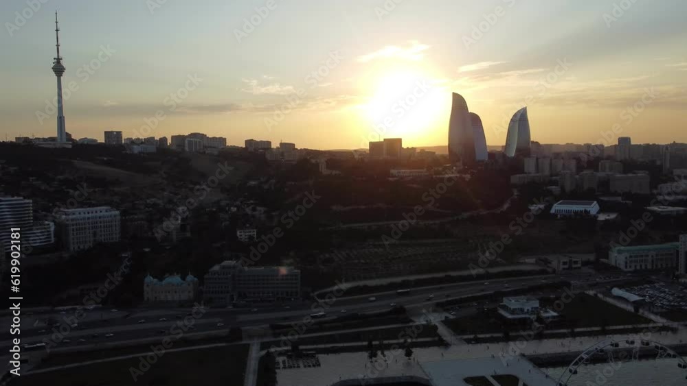 Baku, Azerbaijan - June 27, 2023: Aerial drone footage of iconic Baku ...