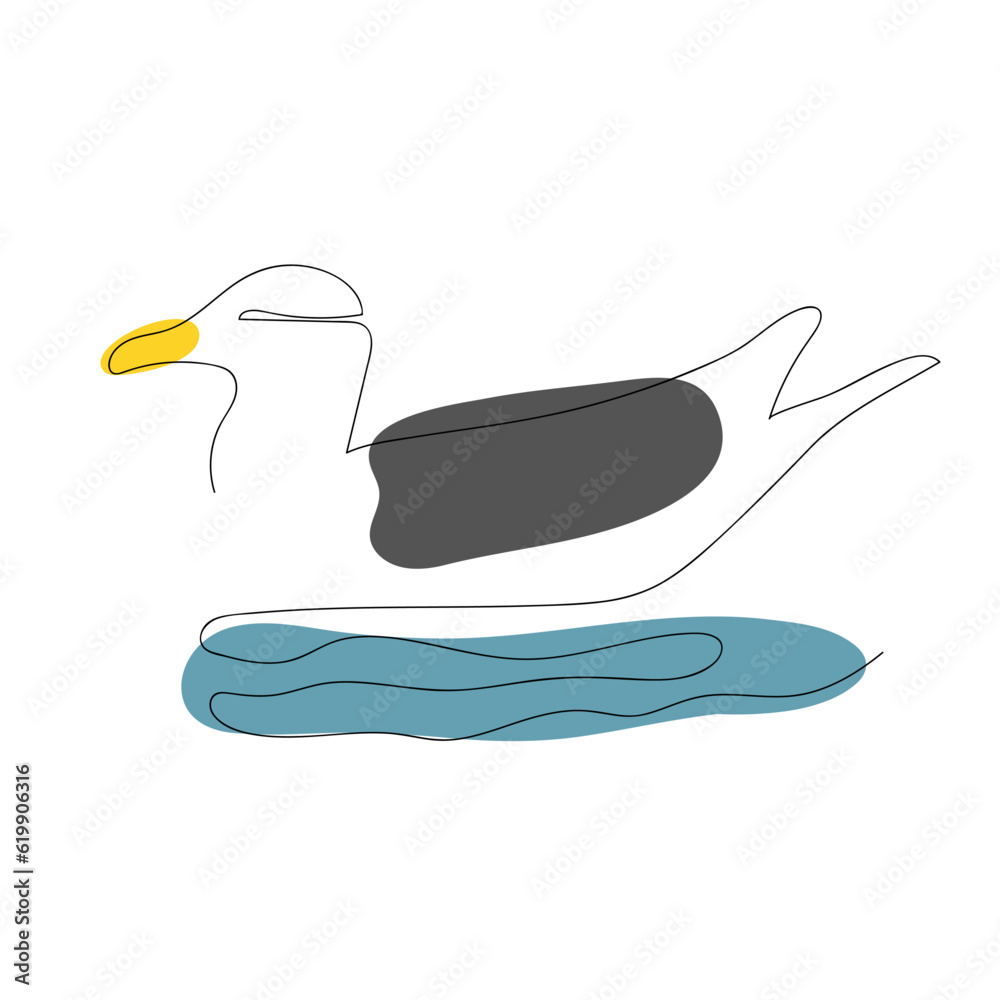Lesser black-backed gull (Larus fuscus) continuous one line vector ...