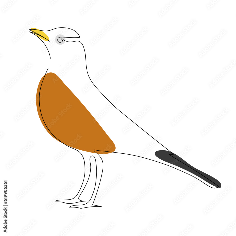 American robin (Turdus migratorius) continuous one line vector drawing ...