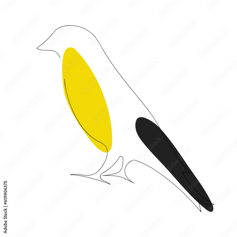 American goldfinch (Spinus tristis) continuous one line vector drawing ...
