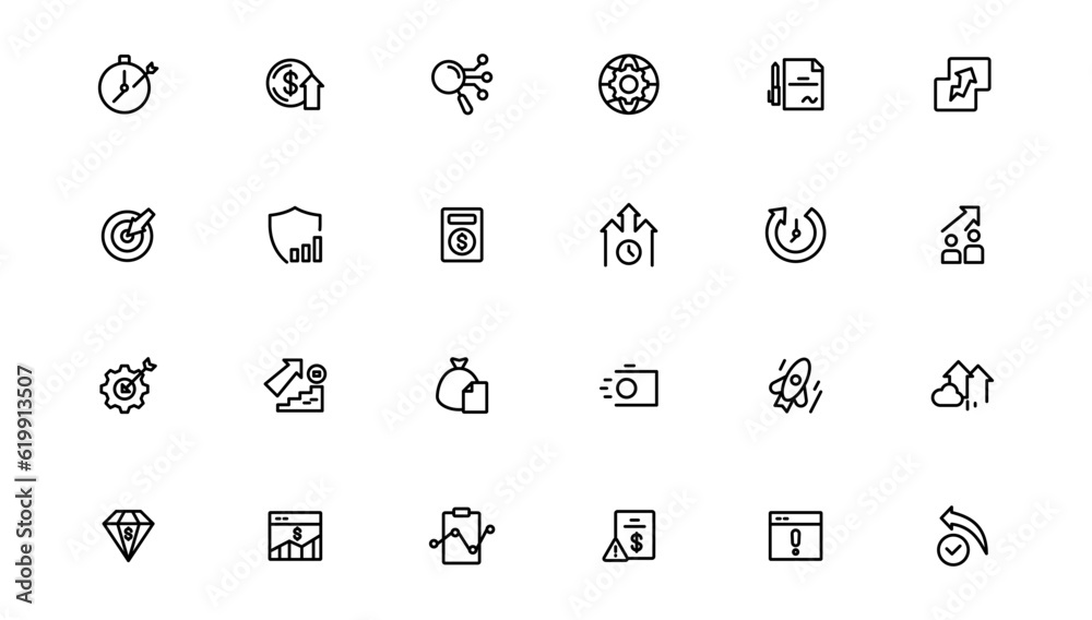 Growth & Success icon set. Successful business development, plan and ...