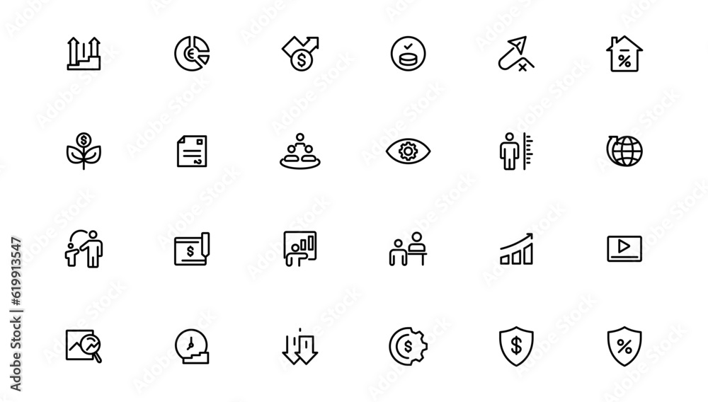 Growth & Success icon set. Successful business development, plan and ...
