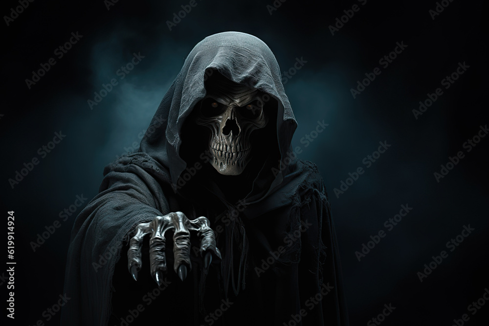 Eerie Encounter Grim Reaper Reaching Out in the Darkness with Copy ...