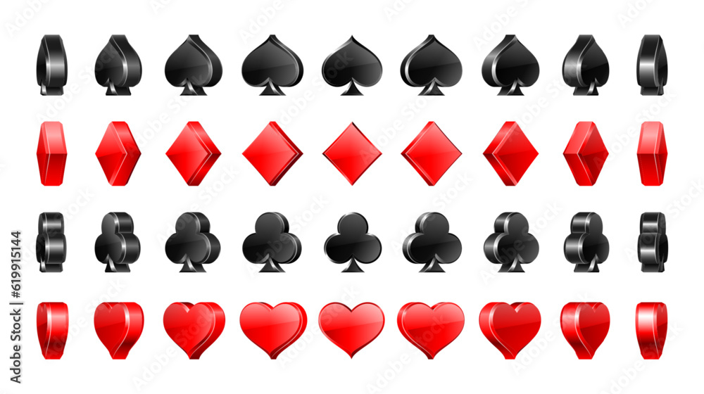 Big Set of suit cards. The suit of playing cards is rotated at ...