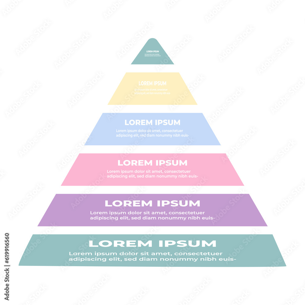Infographic pyramid template with 6 options, beautiful pastel color ...