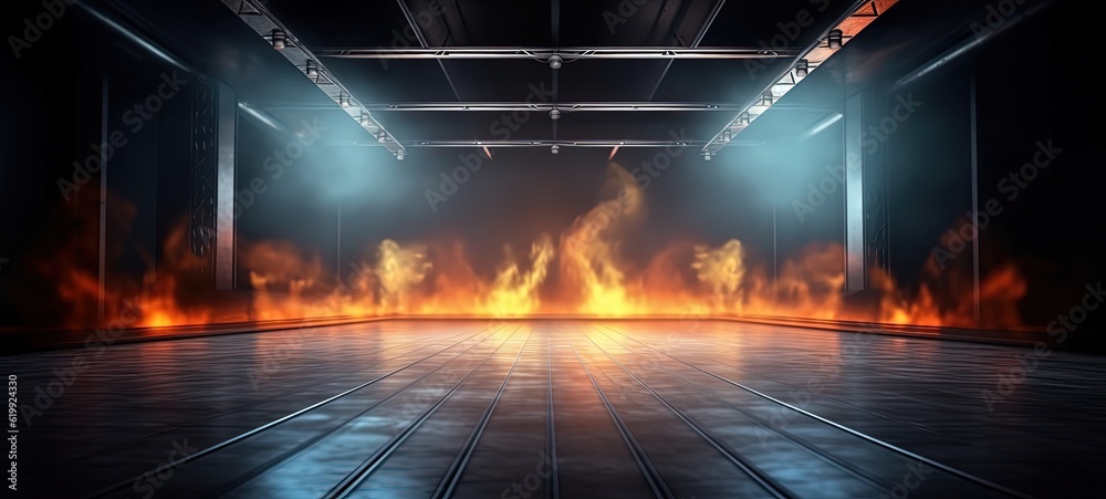 fire stage with spotlights shine on floor in dark room, idea for ...