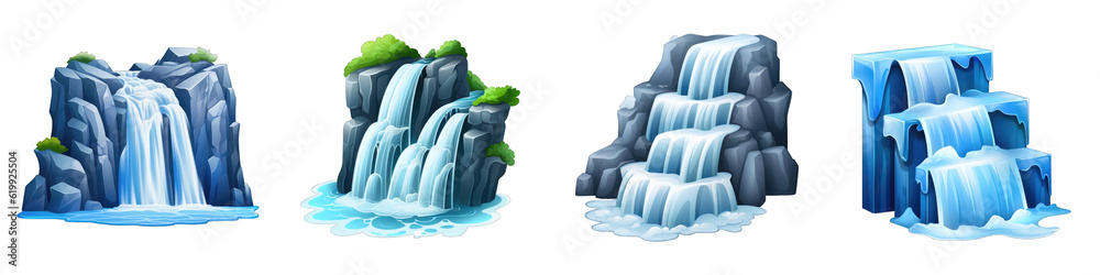 ภาพประกอบสต็อก Waterfall clipart collection, vector, icons isolated on ...