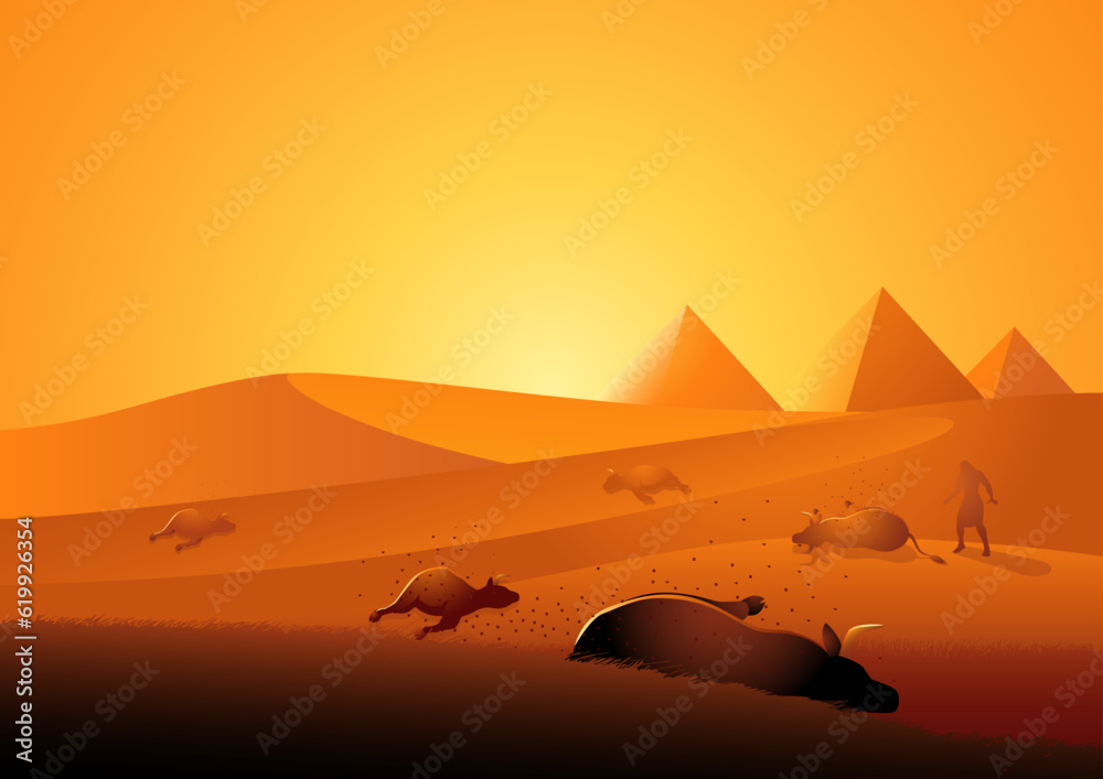 Biblical vector illustration series, the ten plagues of Egypt, fifth ...