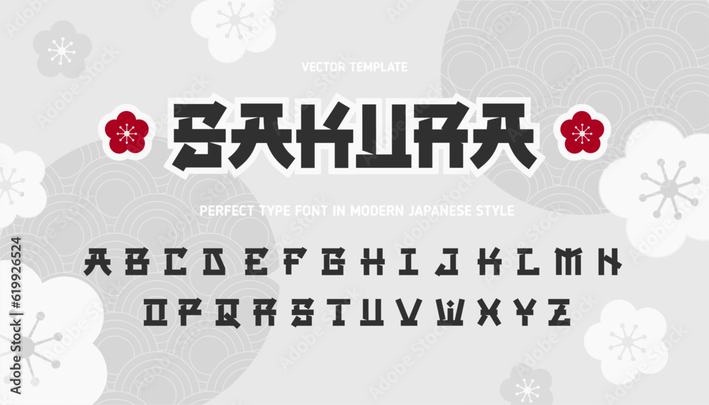 Sakura - Asian Japanese modern style vector font type. Japanese style ...