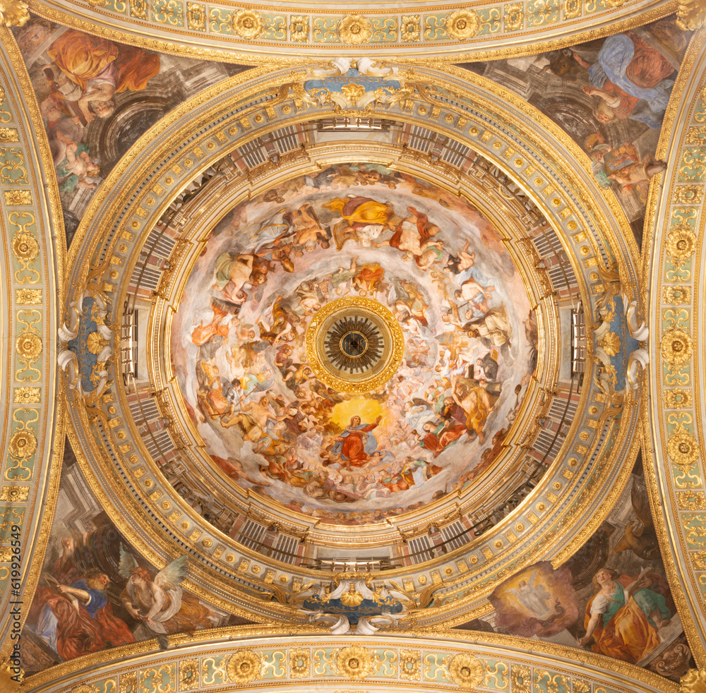 GENOVA, ITALY - MARCH 5, 2023: The cupola with the fresco Triumph of ...