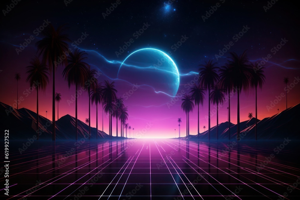 Neon cyberpunk flashback: A retro sci-fi background reminiscent of the ...