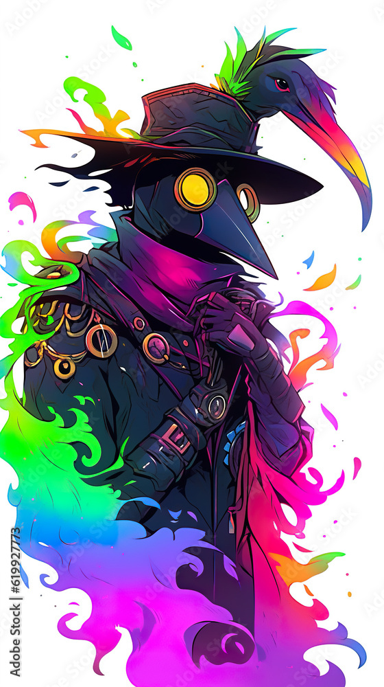 Witch doctor character wearing a top hat and steampunk glasses, vibrant ...