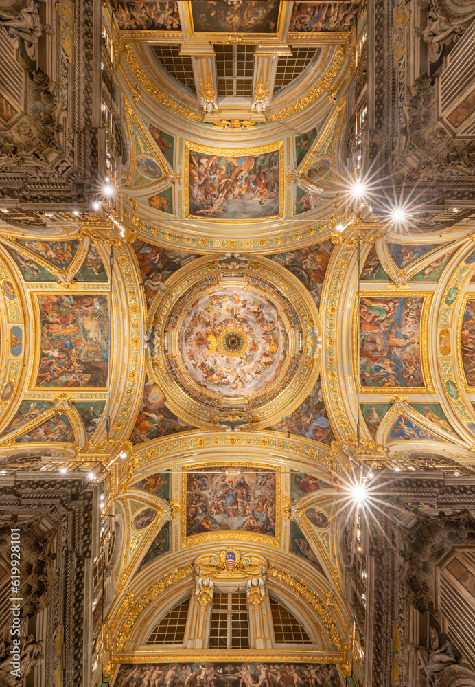 GENOVA, ITALY - MARCH 5, 2023: The cupola with the fresco Triumph of ...