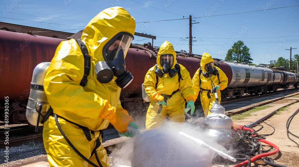 A hazmat team responding to a chemical spill, ensuring public safety ...