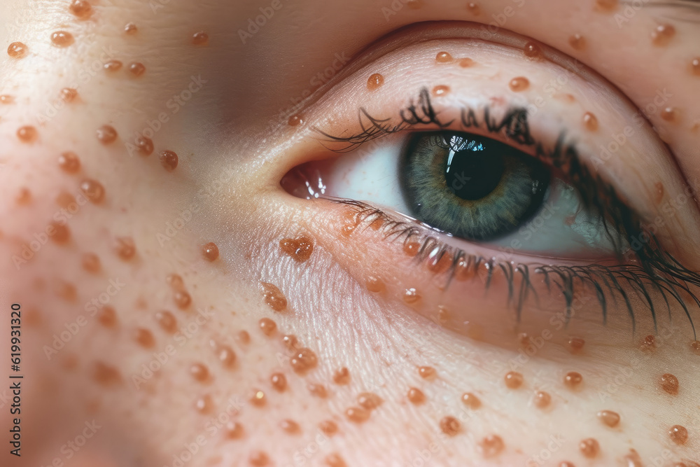 Infectious or viral skin disease, red pimples, blisters, rash and ...