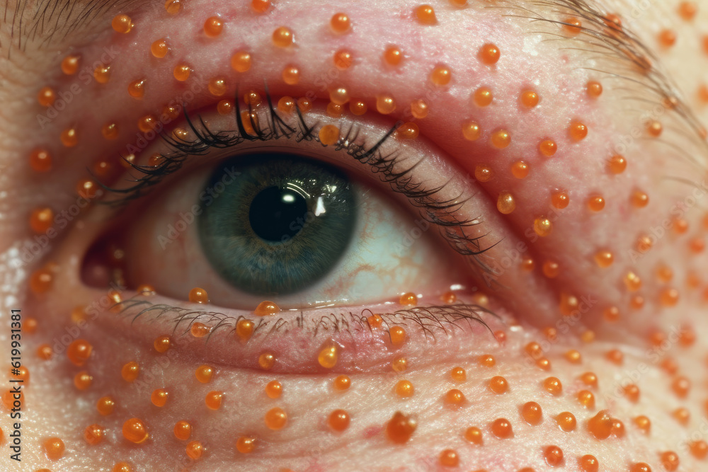 Infectious or viral skin disease, red pimples, blisters, rash and ...